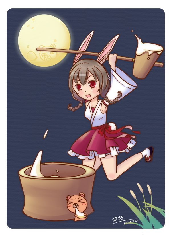 [繪圖]2013中秋賀圖之月兔搗麻糬 - fanny00919的創作 - 巴哈姆特