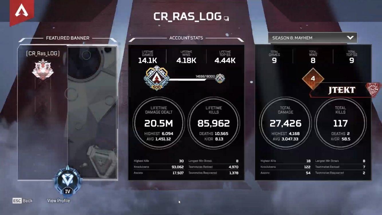 【情報】RAS第8季第一天的記錄, 已經是超人了 @APEX 英雄 哈啦板 - 巴哈姆特