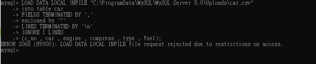 【問題】使用MySQL 8.0版_匯入Excel.csv檔_ERROR 2068 (HY000) @程式設計板 哈啦板 - 巴哈姆特