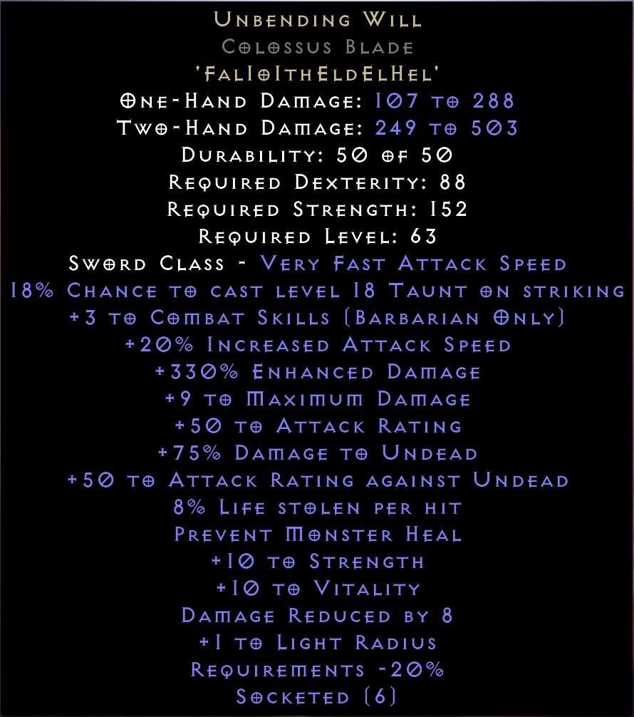【情報】D2R 新符文組 Unbending Will 6S刀劍 (堅定意志) @暗黑破壞神 哈啦板 - 巴哈姆特
