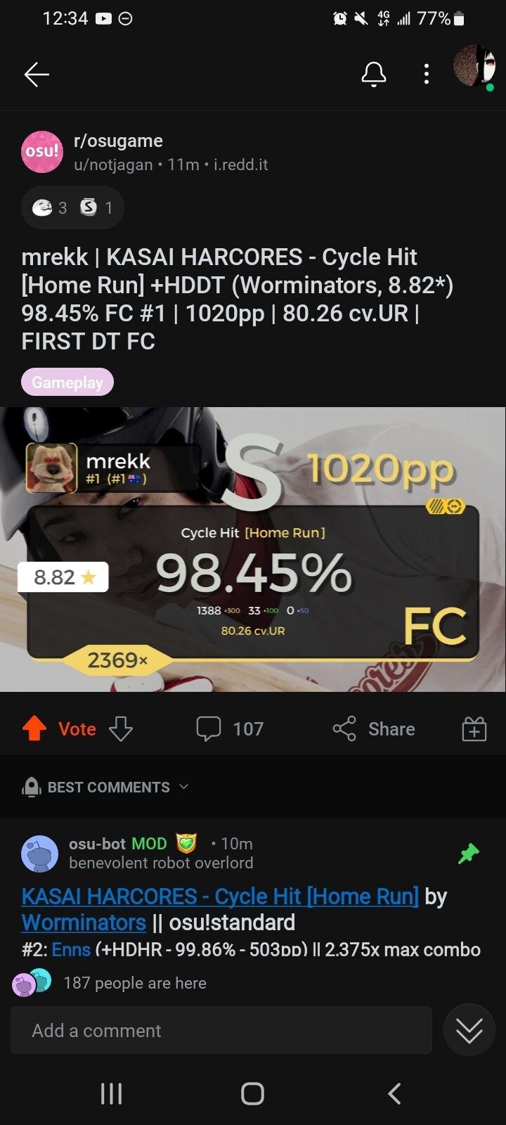 【情報】第一個cycle hit DT fc @osu! 哈啦板 - 巴哈姆特