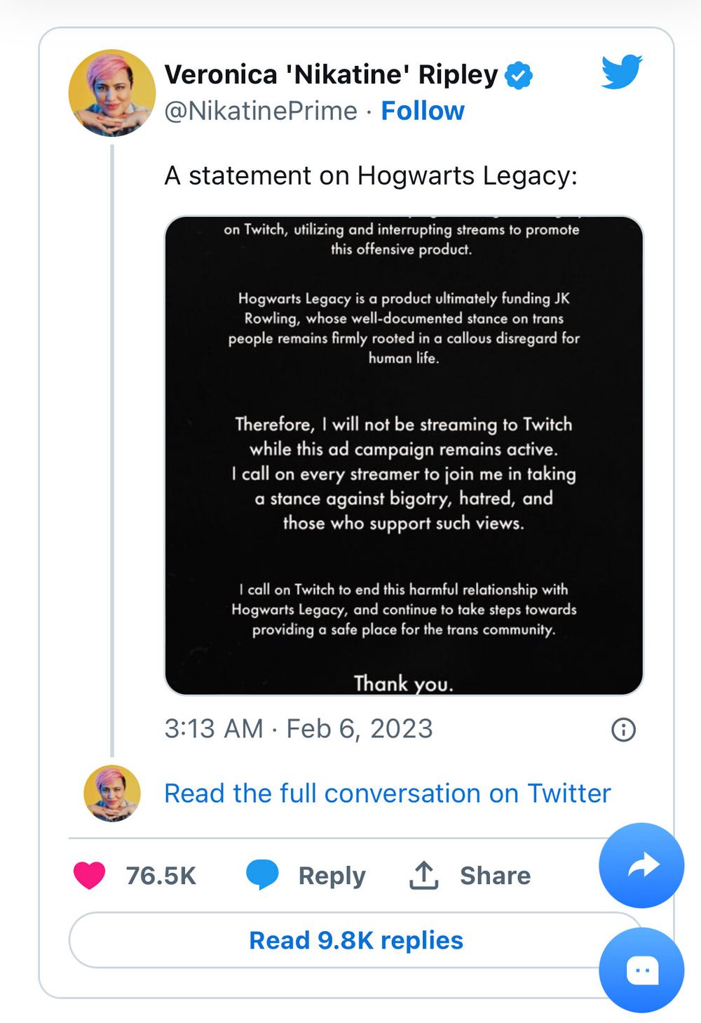 【情報】LGBTQ實況主發起《霍格華茲的傳承》抵制行動，稱玩遊戲就是支持JK羅琳 @PS5 / PlayStation5 哈啦板 - 巴哈姆特