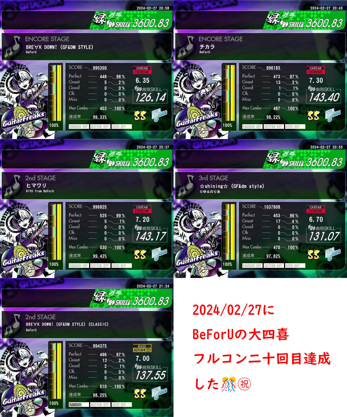 【狂練XG誌】2024/02/27 Guitarfreaks遊玩成績 - wataruse的創作 - 巴哈姆特