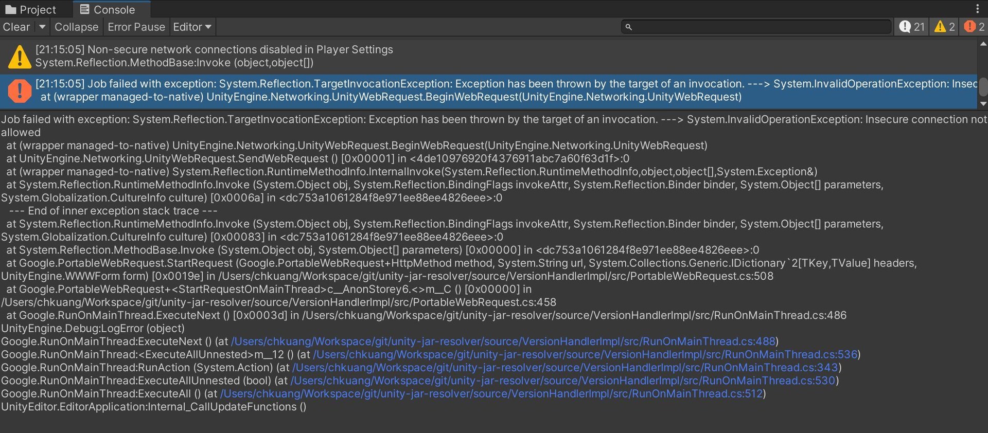 【問題】Non-secure network connections報錯，新手解不了 Orz @Unity3D 遊戲引擎 哈啦板 - 巴哈姆特