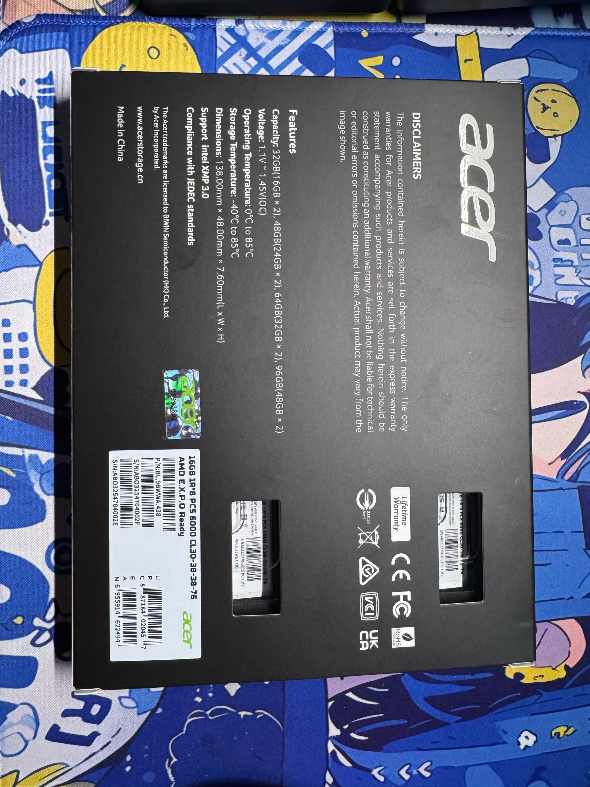 售Acer HT200 DDR5 6000C30 16x2 @ACG二手交易板 哈啦板 - 巴哈姆特