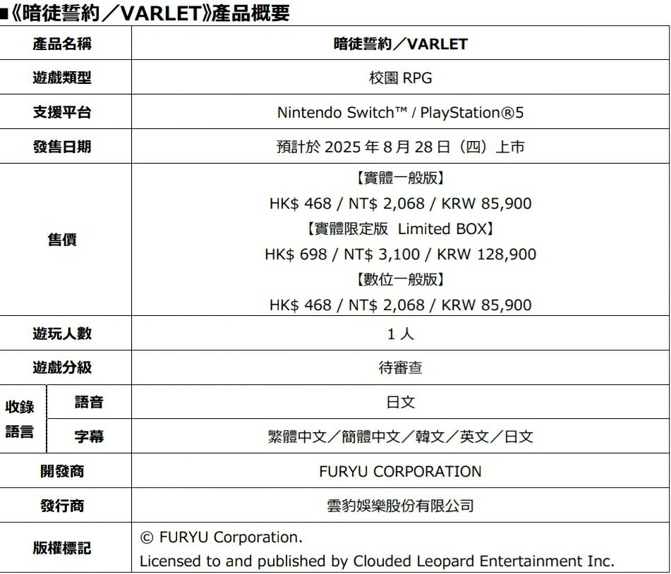 【情報】新作校園 RPG《暗徒誓約/VARLET》將於 2025年8月28日 發售 @PS5 / PlayStation5 哈啦板 - 巴哈姆特