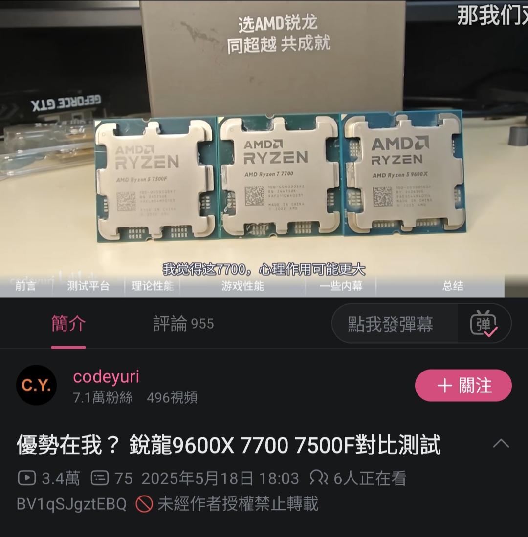 【心得】B站 9600X 7700 7500F 遊戲對比測試 @電腦應用綜合討論 哈啦板 - 巴哈姆特