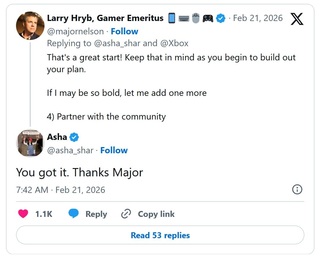 【情報】Xbox 代表人物之一 Major Nelson 與新任 Xbox 負責人 Asha Sharma 本週進行了一場會面 @Xbox ...